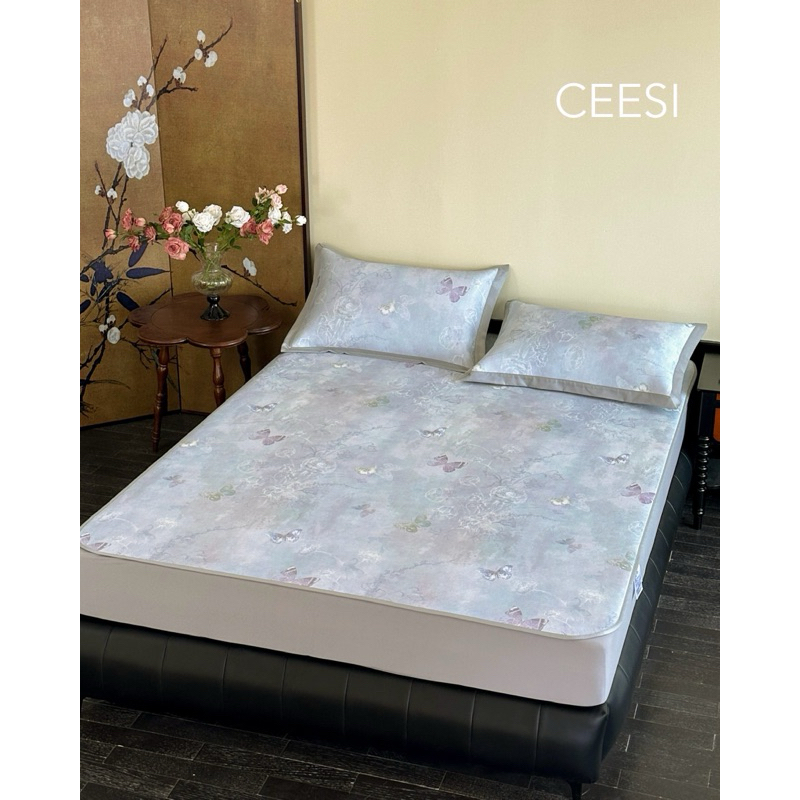 (Tặng thảm chân) Bộ chiếu điều hoà lụa băng Ceesi vân hoa xinh xắn,bộ 3 ...