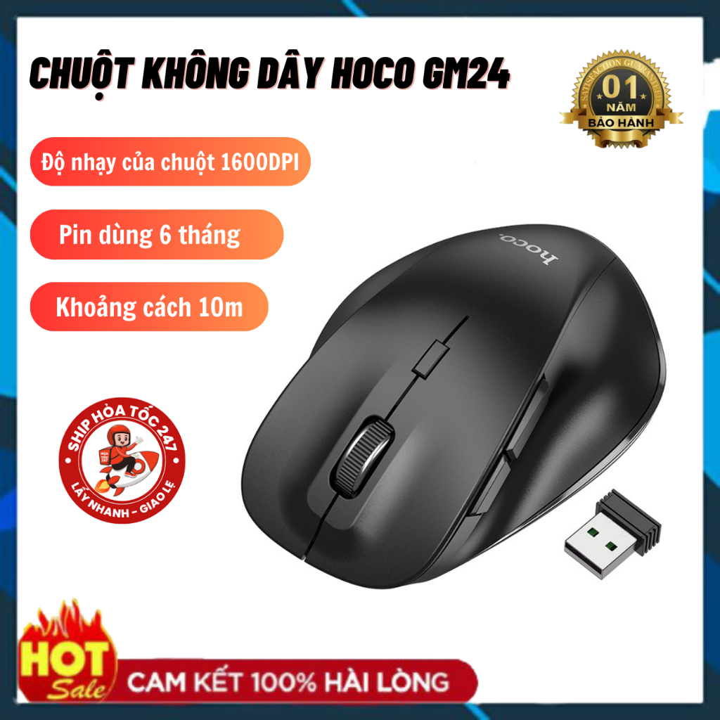 Chuột Máy Tính Không Dây Hoco HOCO GM24, Độ Nhạy 1600DPI Bảo Hành 12 Tháng | Shopee Việt Nam