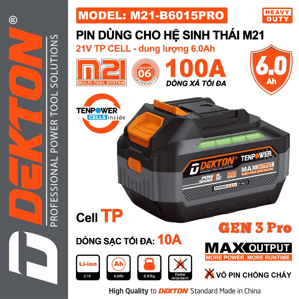 Pin Dekton 21V 6.0Ah M21-B6015PRO | Shopee Việt Nam