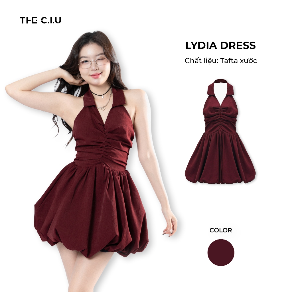 Đầm ngắn phồng bí cổ yếm nhún eo THE C.I.U - Lydia Dress | Shopee Việt Nam