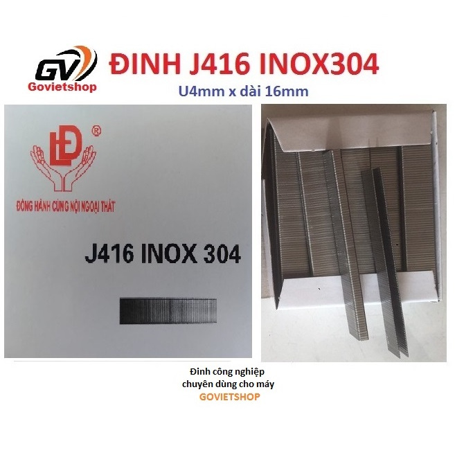 Đinh inox J416 Inox304 bằng Inox 304 công nghiệp U4mm x dài 16mm dùng nạp Máy bắn đinh 422J ...