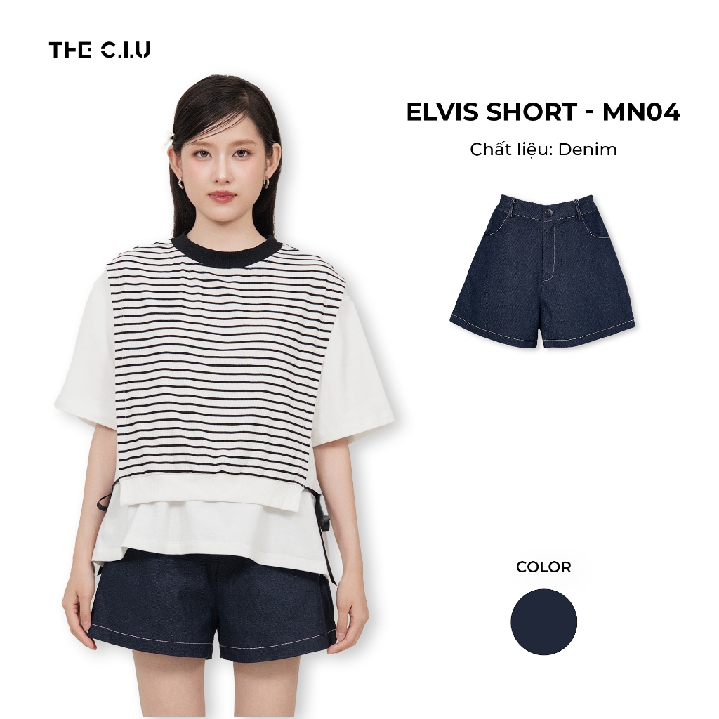 Quần short denim cạp cao ống rộng phối chỉ nổi THE C.I.U - Elvis Short - MN04 | Shopee Việt Nam