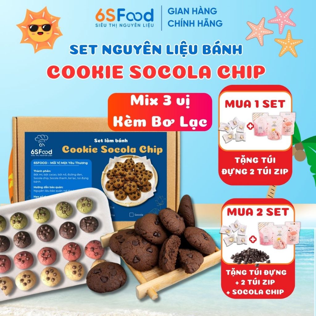 Set Nguyên Liệu Bánh Quy Cookie Socola Chip mix 3 vị Cacao, Socola ...