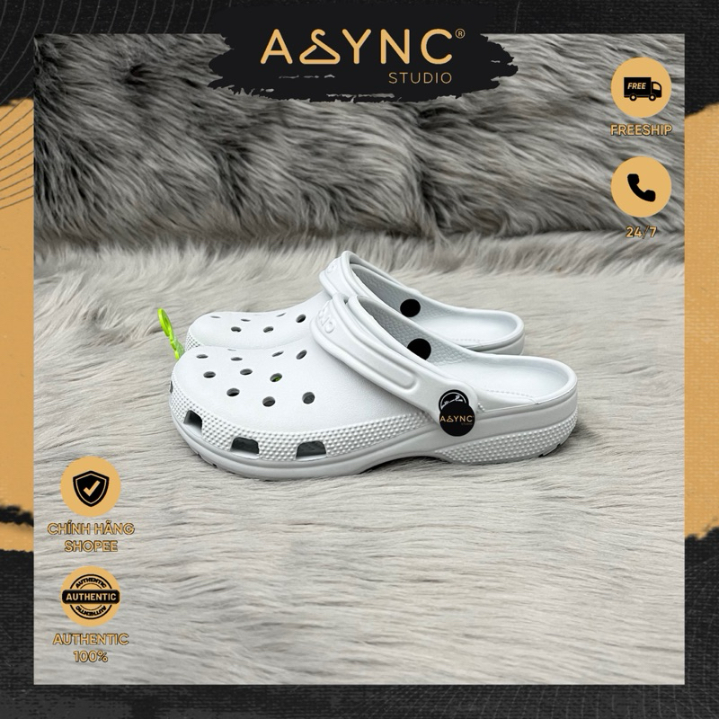 (Auth) Dép Sục Classic Clog Unisex Nam Nữ Màu Xám Xanh Kiểu Dáng Đơn Giản Basic Đế Thấp 3cm ...