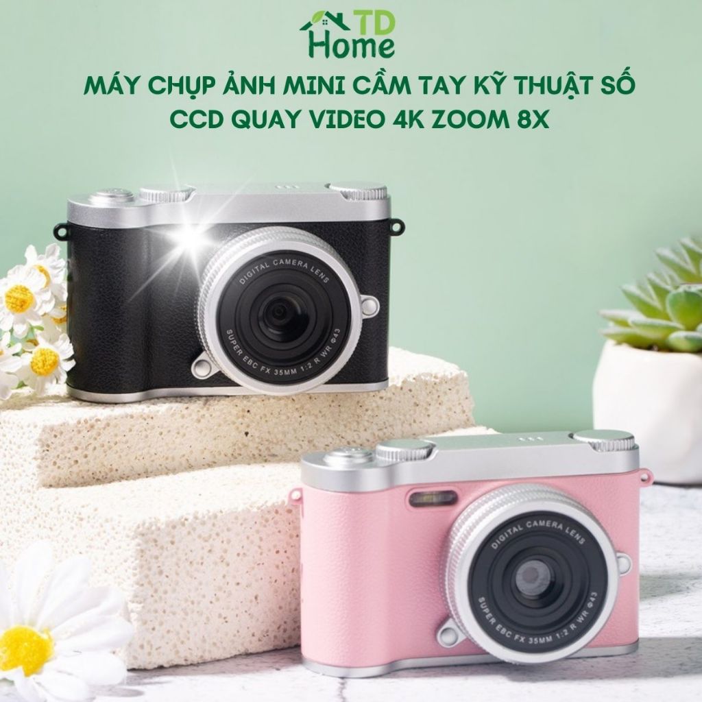 Máy chụp ảnh mini kèm thẻ 512g TDHome retro kỹ thuật số ccd 4k cho học sinh – nhỏ gọn, thời ...
