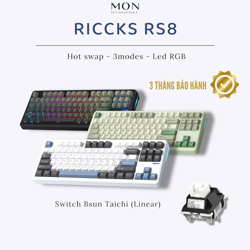 [ RS8V2 ] Bàn phím cơ Riccks RS8V2 3 Modes | Mạch xuôi | Plate PC/FR4 | QMK-VIA | Shopee Việt Nam