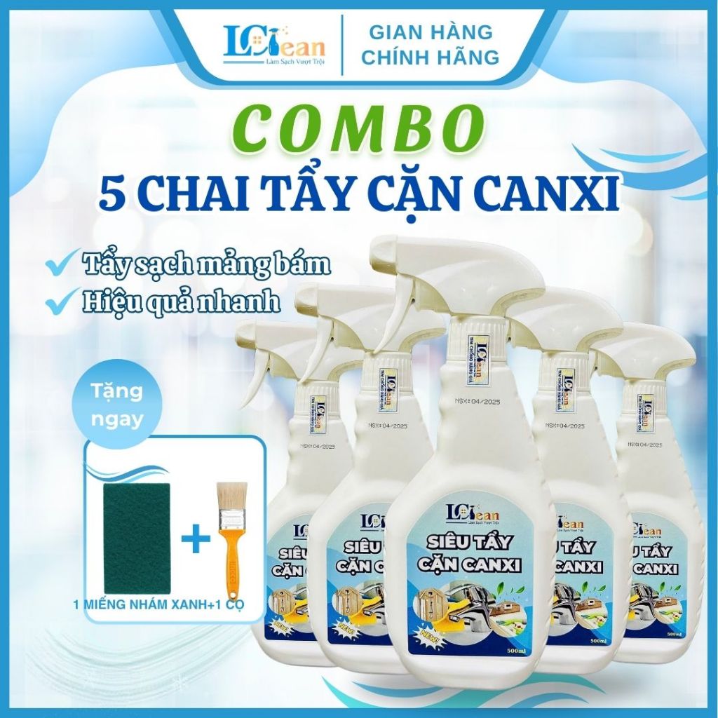 Combo 5 chai Siêu Tẩy cặn canxi sen vòi vách kính nhà tắm L.Clean Chai ...