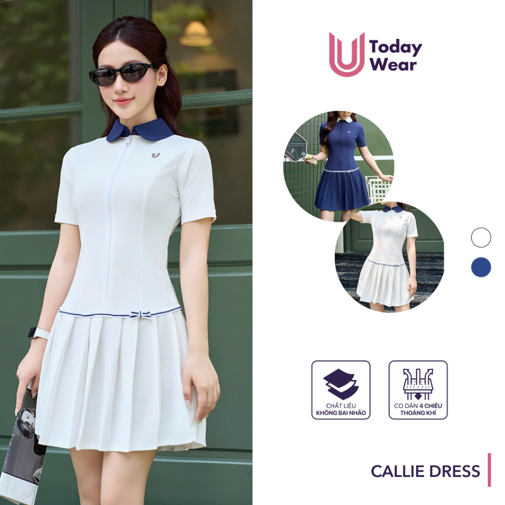 Váy liền xếp ly thể thao Callie Dress đầm cổ polo khoá kéo sẵn quần bảo ...
