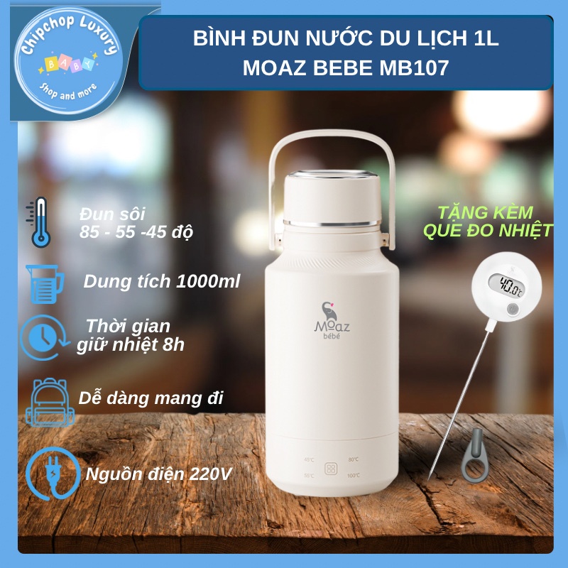 Bình đun nước du lịch 1L moaz bébé mb107 tặng kèm que đo sữa mb020 bảo ...