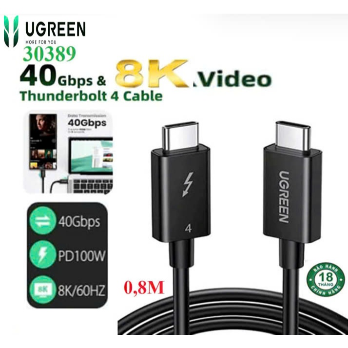 Cáp Thunderbolt 4 Ugreen 30389 60621 US501(Support 8k@60hz Data 40Gbps ...