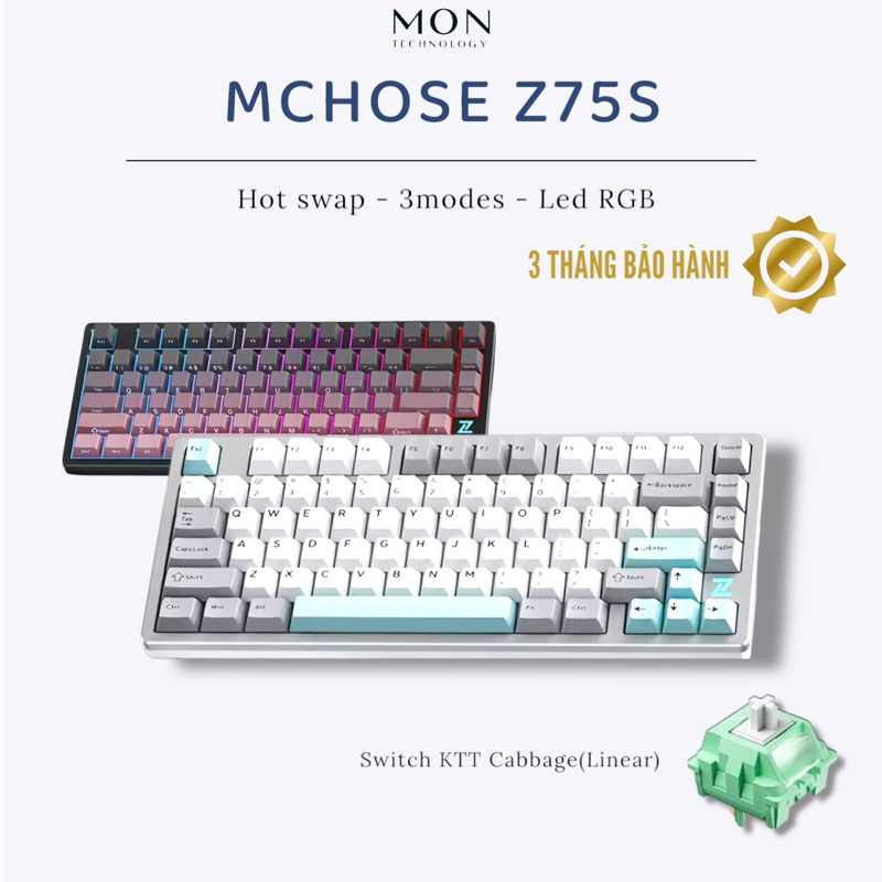 [Sẵn Hàng] Bàn phím cơ Mchose Z75S 3 Modes | Mạch xuôi | 1ms chuyên game | Led RGB | Top Nhôm ...