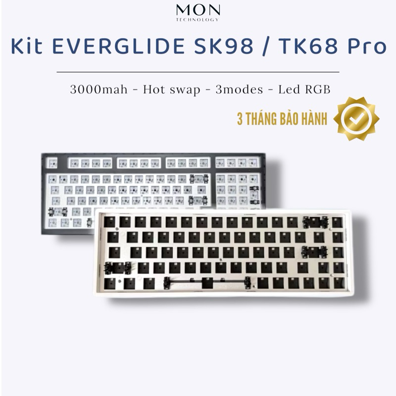 [Sẵn Hàng] Kit bàn phím cơ EverGlide Sk98/TK68 Pro 3 Mode | Plate Nhôm | Mạch ngược | Led RGB ...