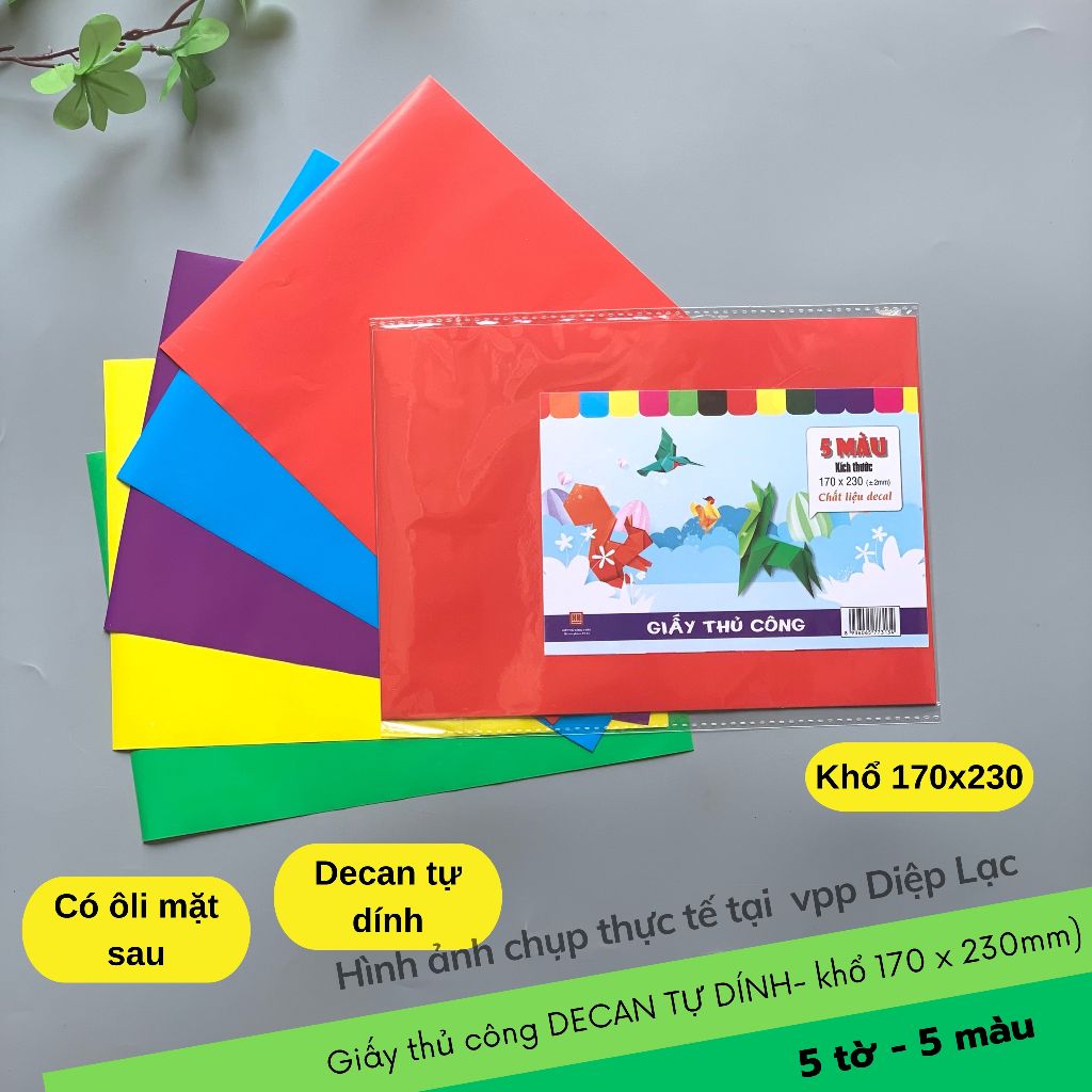 (5 túi) Giấy thủ công decan TỰ DÍNH 5 màu 5 tờ khổ 170x230mm có dòng kẻ ...