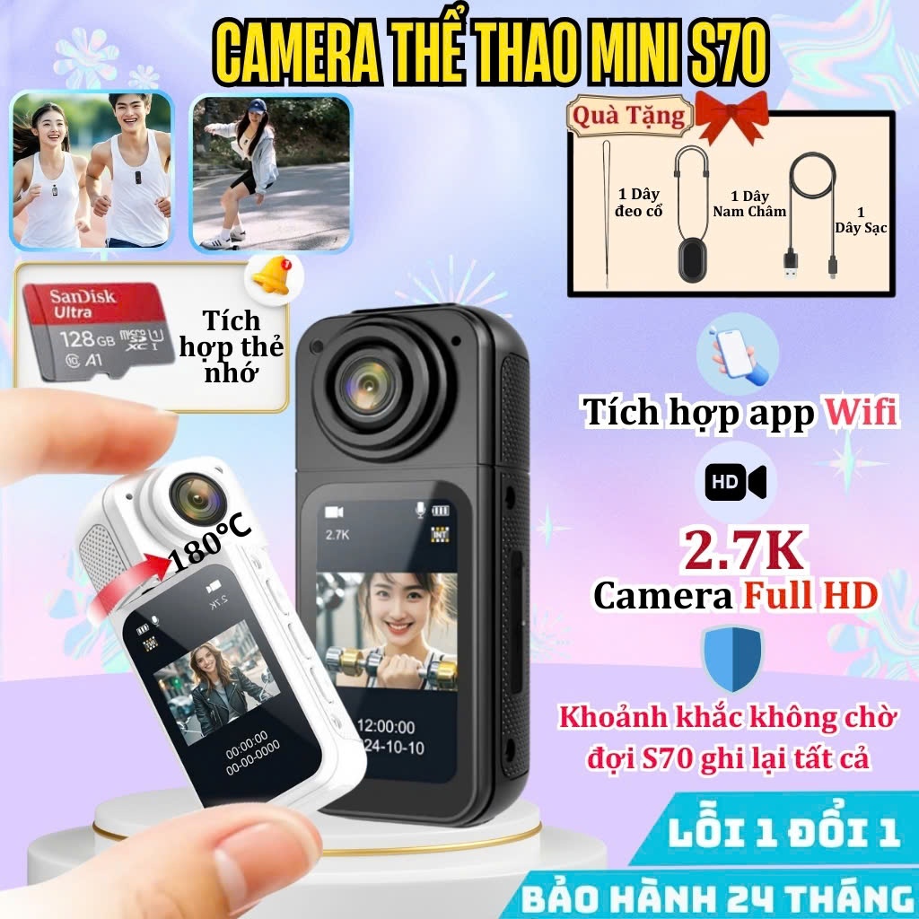Máy Quay GoPro S70 Mini – Camera Hành Trình HD, Cầm Tay Nhỏ Gọn, Màn ...