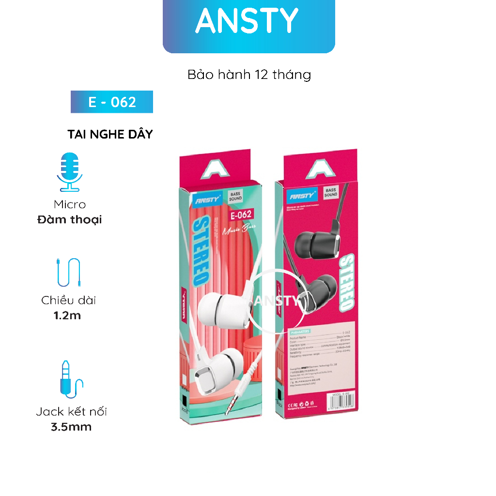 Tai Nghe Dây Ansty E - 062 Jack 3.5mm Có Mic Dài 1.2m | Shopee Việt Nam