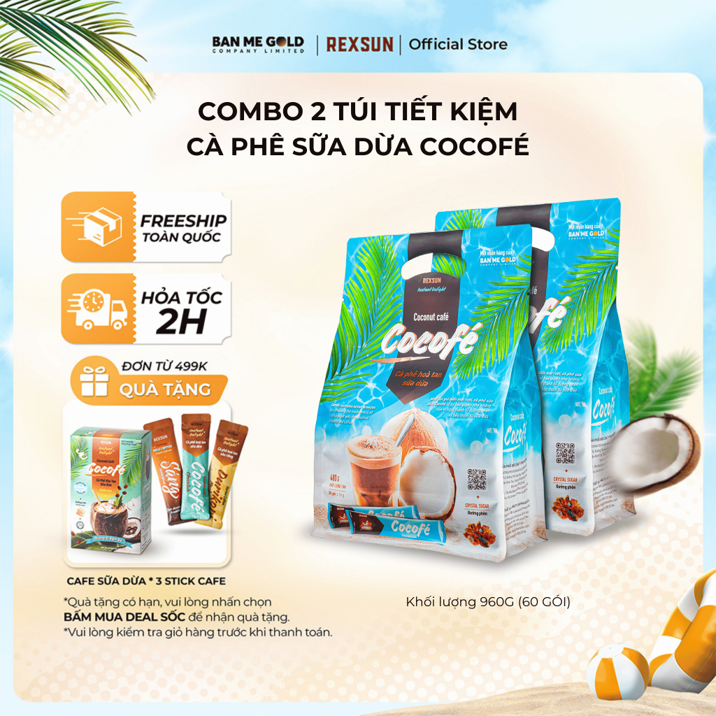 [COMBO TIẾT KIỆM] 2 Túi Cà Phê Sữa Dừa Cocofe - 60 Gói - Coconut Cafe ...
