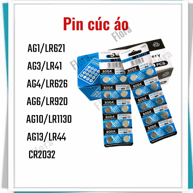 Pin cúc áo LR44/AG13 LR1130/AG10 CR2032 LR626 LR621/AG4 LR41/AG3 (vỉ 10 ...