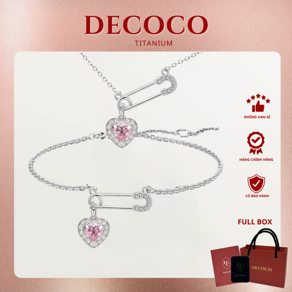 ĐG - Set dây chuyền lắc tay nữ Safety Pin DECOCO trái tim đá hồng ghim ...