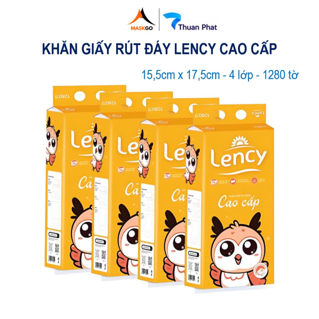 Khăn giấy rút đáy Lency khổ giấy 15,5cm x 17,5cm - 4 lớp - 1280 tờ ...