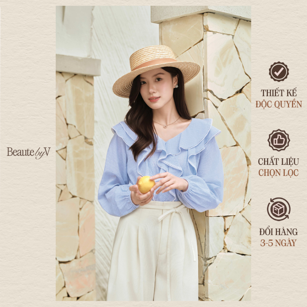BEAUTEBYV - Áo sơmi nữ bèo phối ren Wavy | Shopee Việt Nam