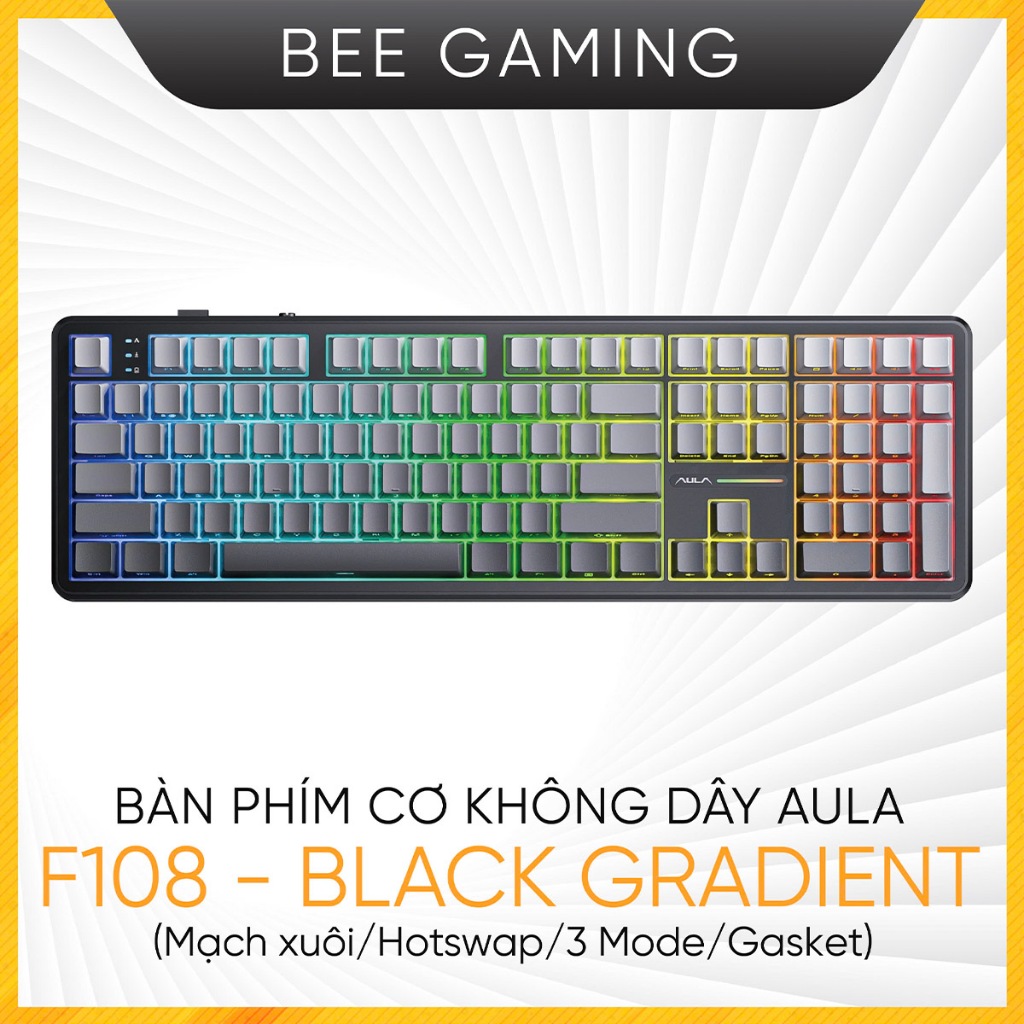 Bàn phím cơ không dây AULA F108 - Black Gradient (Hotswap / Led RGB ...
