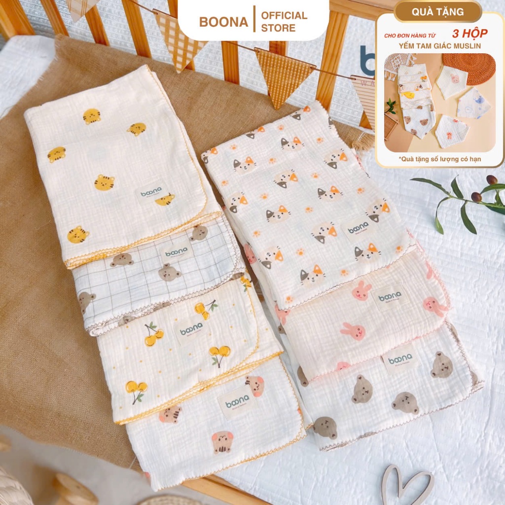 Khăn tắm xô Muslin sợi tre BOONA , KOALA chính hãng 2 lớp, 4 lớp đa năng, mềm mại, thấm hút tốt ...