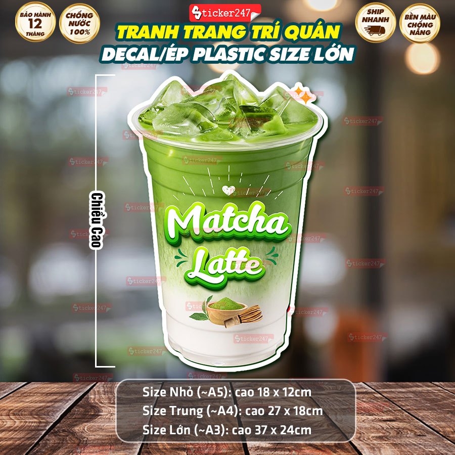 Tranh Ly Matcha Latte Chống Nước 🍓 Hình Dán/Ép Plastic Matcha Latte ...