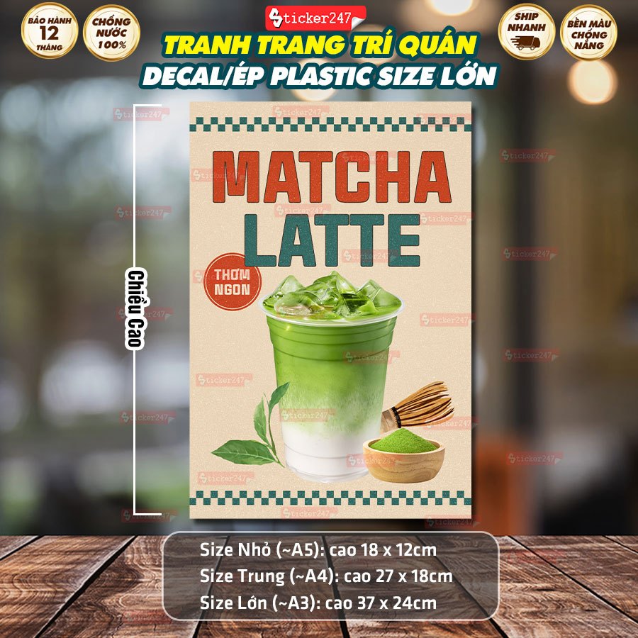 Decal Matcha Latte Vintage Chống Nước 🍓 Hình Dán/Ép Plastic Matcha ...