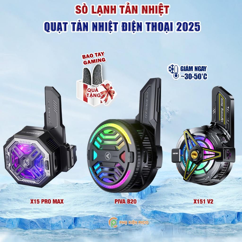 Quạt sò lạnh tản nhiệt điện thoại sò lạnh từ tính 2025 Piva B20 BX7 BL7 X15 Pro Max X151 led RGB ...