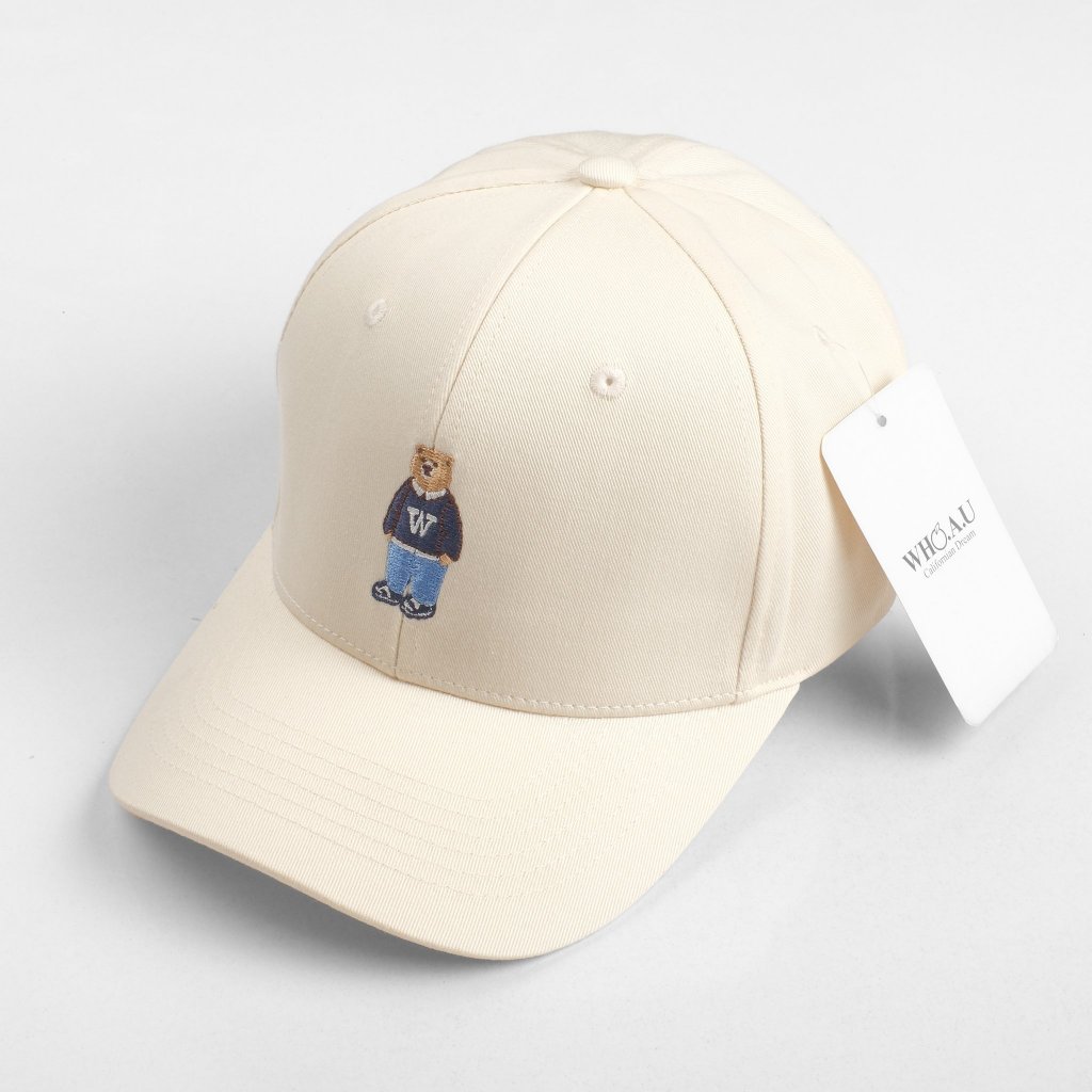 Mũ Nón lưỡi trai Meowist Unisex WHOAU chất liệu vải Kaki logo Gấu Cream ...