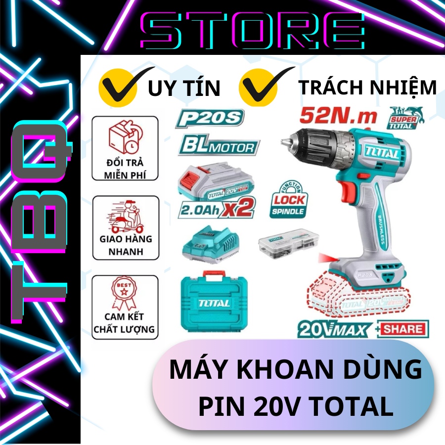 Máy Khoan Không Chổi Than Dùng Pin 20V Total TDLI20453 Mô-men Xoắn 52Nm ...