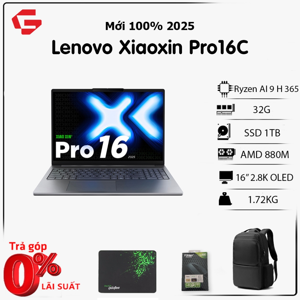 Lenovo Xiaoxin Pro 16C ( Ryzen AI 9H-365 | RAM 32G | SSD 1TB | 16" 2.8K OLED 120Hz ) Laptop Cao ...