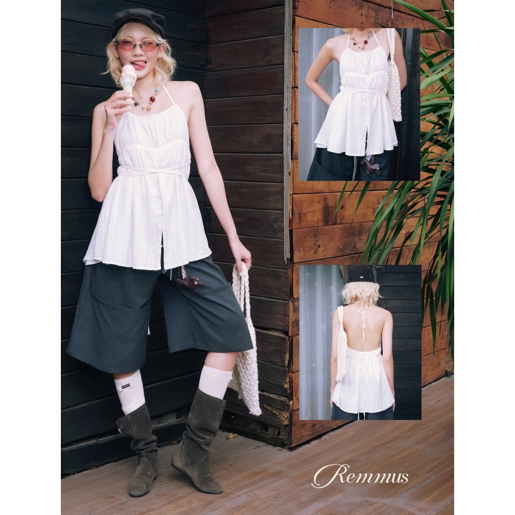 Ella Top- Remmus | Áo babydoll cổ yếm thắt eo hở lưng cho nữ | Shopee ...