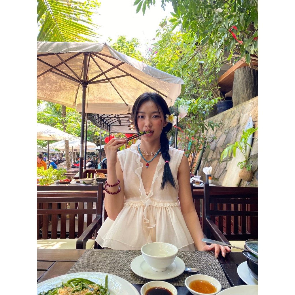 Áo 2 lớp cổ V có bèo | Fairy Top - Nys | Shopee Việt Nam