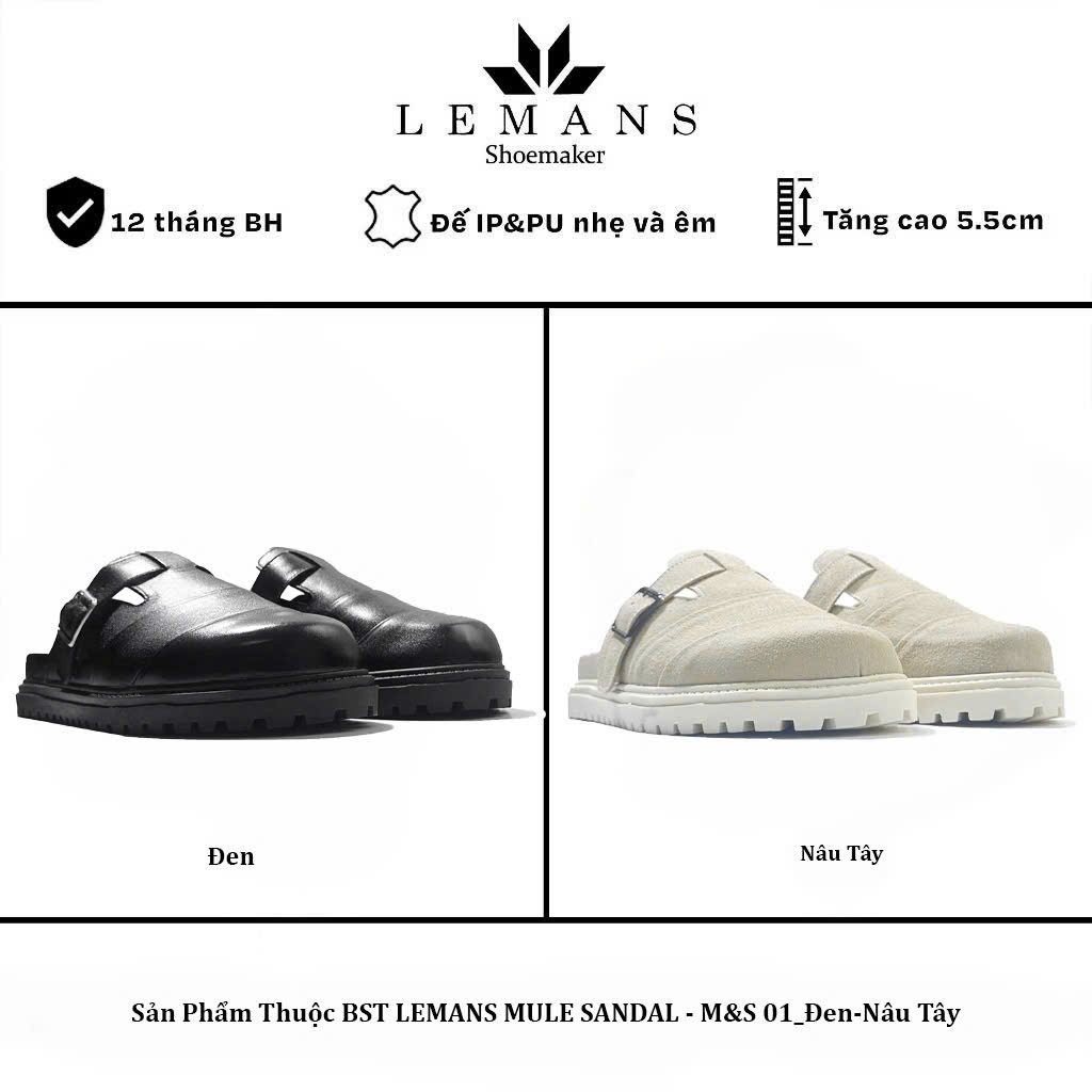 Dép Sục Nam Tăng Chiều Cao LEMANS MULE SANDAL 6M&S 1 - Đen & Nâu Tây ...