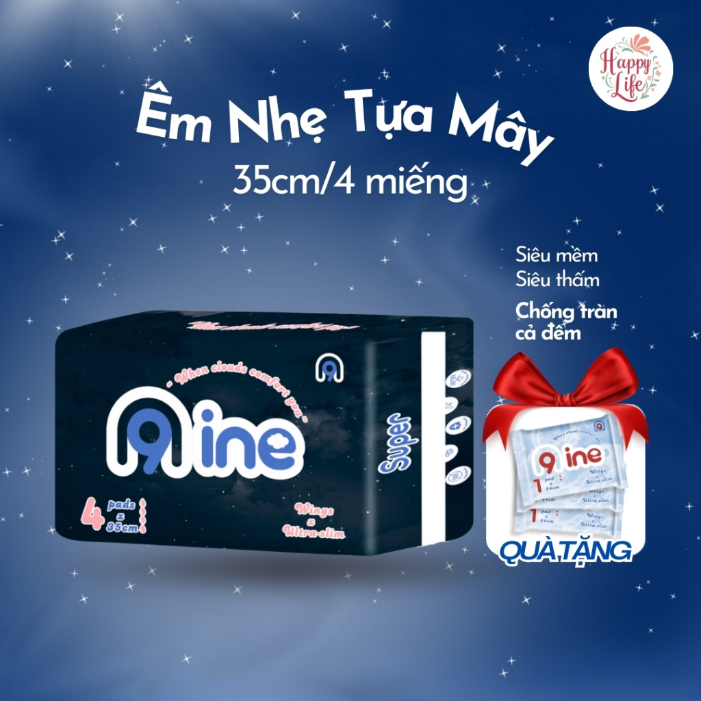 9INE Băng Vệ Sinh Kháng khuẩn tia hồng ngoại 9 Nine Ban Đêm 350mm Gói 4 ...
