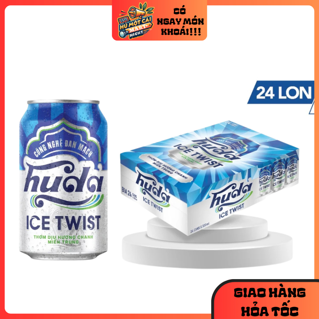 Thùng 24 lon bia Huda Ice Twist nồng độ cồn 4.5% bia Huế mát lạnh, sảng ...