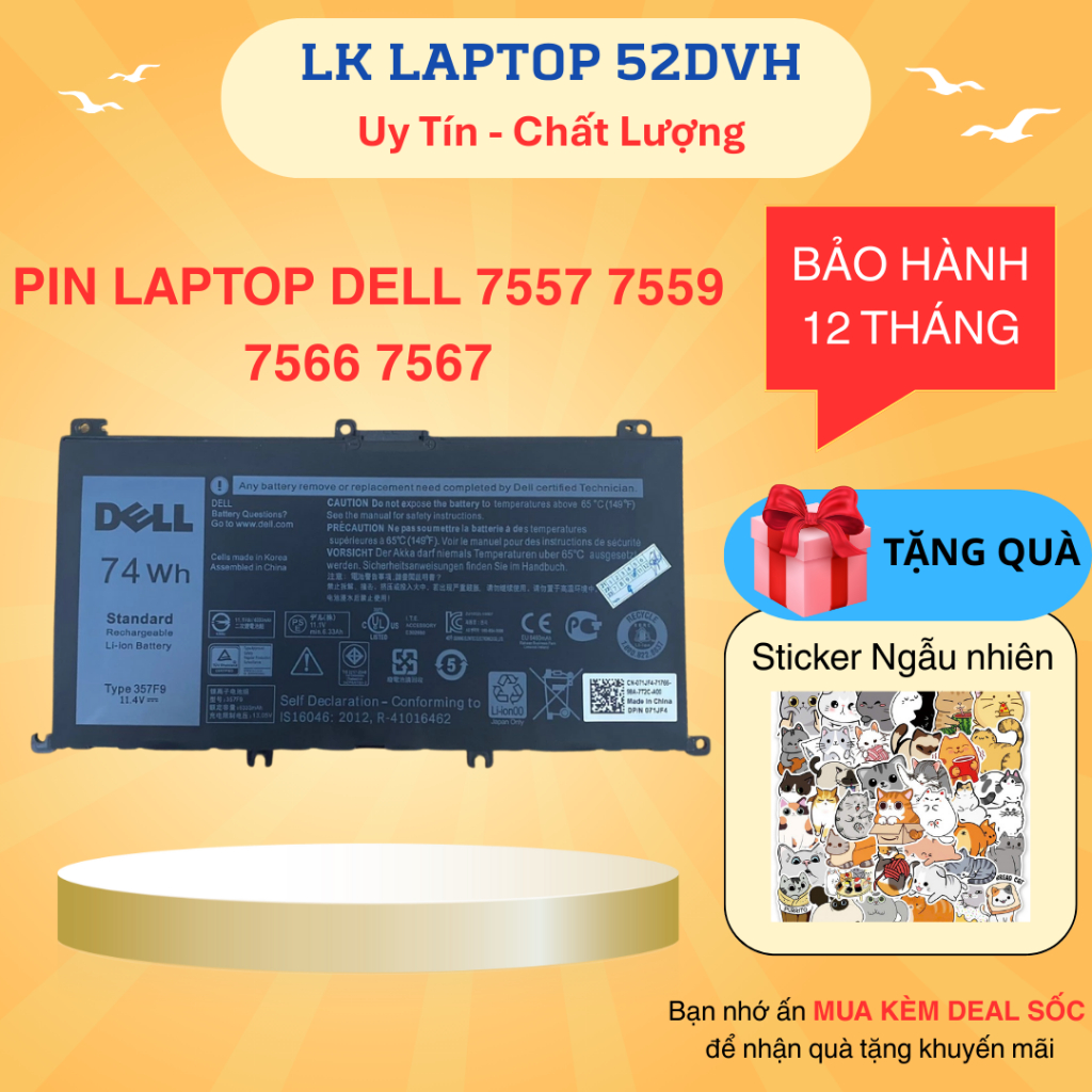 PIN DELL 7559 357F9 74WH Inspiron 15-5000 5576 5577, 15-7000 7557 7559 ...