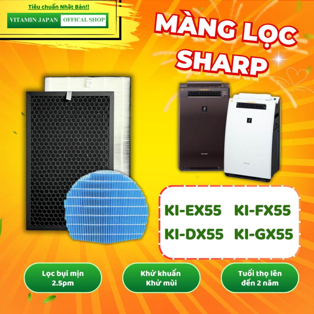 Màng lọc không khí Sharp: KI-EX55,KI-DX55,KI-FX55,KI-GX55,... Màng lọc Hepa, màng lọc than hoạt ...