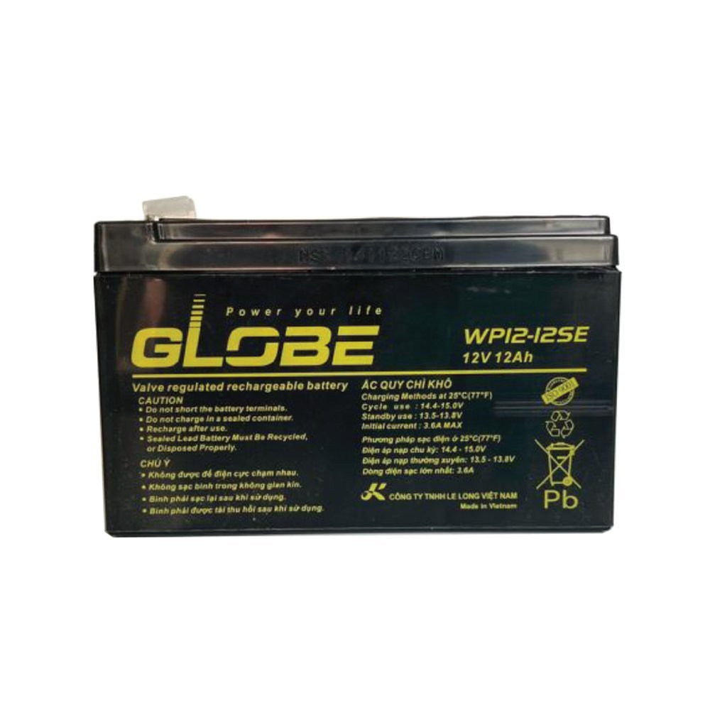 Bình Ắc Quy Khô Globe WP12-12 12V12AH, dùng cho loa kéo, bình phun ...