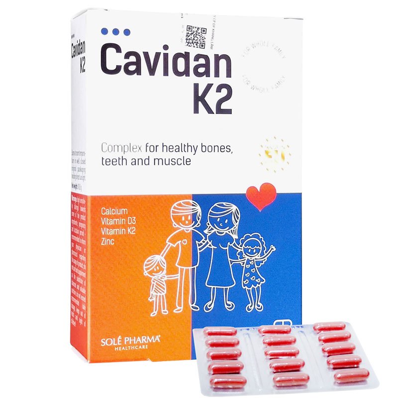 Cavidan K2- Hỗ trợ bổ sung canxi, vitamin D3, vitamin K2 và kẽm, Hộp 30 ...