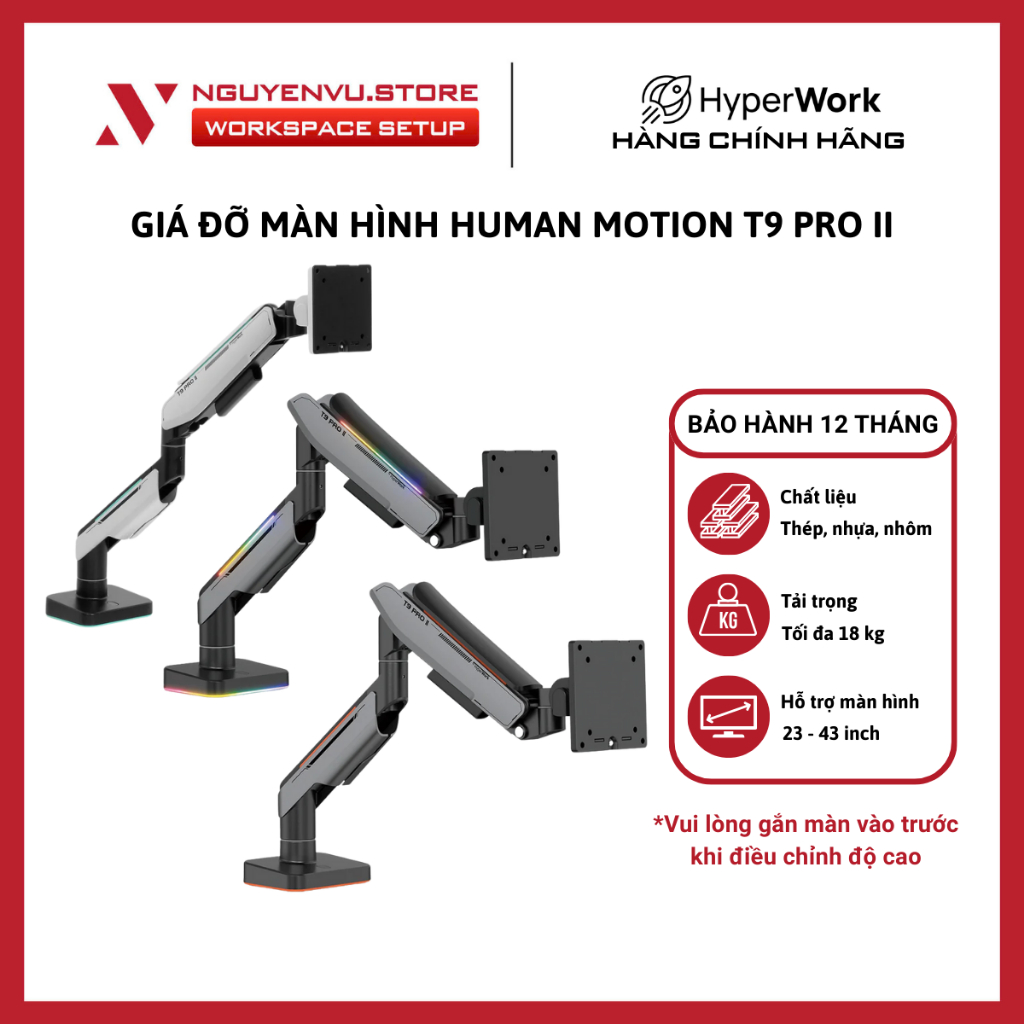 Giá đỡ màn hình Human Motion T9 Pro II/T9 Pro II RGB - Phù hợp màn 23 - 43" - Tải trọng tối đa ...