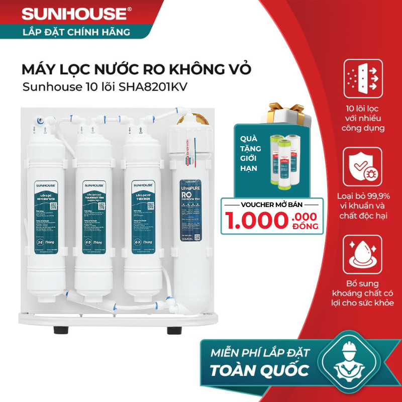 [VOUCHER MỞ BÁN 1TR] Máy lọc nước RO không vỏ Sunhouse 10 lõi SHA8201KV ...