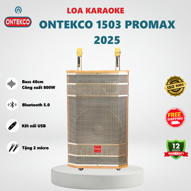 Loa kéo bluetooth di động ONTEKCO 1503 PROMAX- Bass 40CM 3 đường tiếng ...