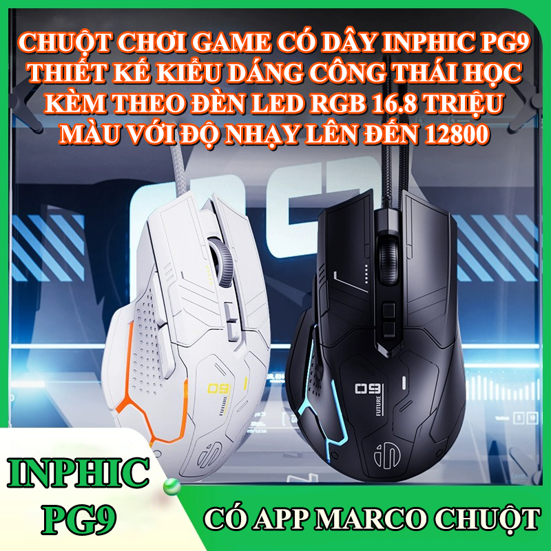 Chuột chơi game có dây INPHIC PG9 đèn led RGB 16.8 triệu màu với độ nhạy lên đến 12800DPI có app ...