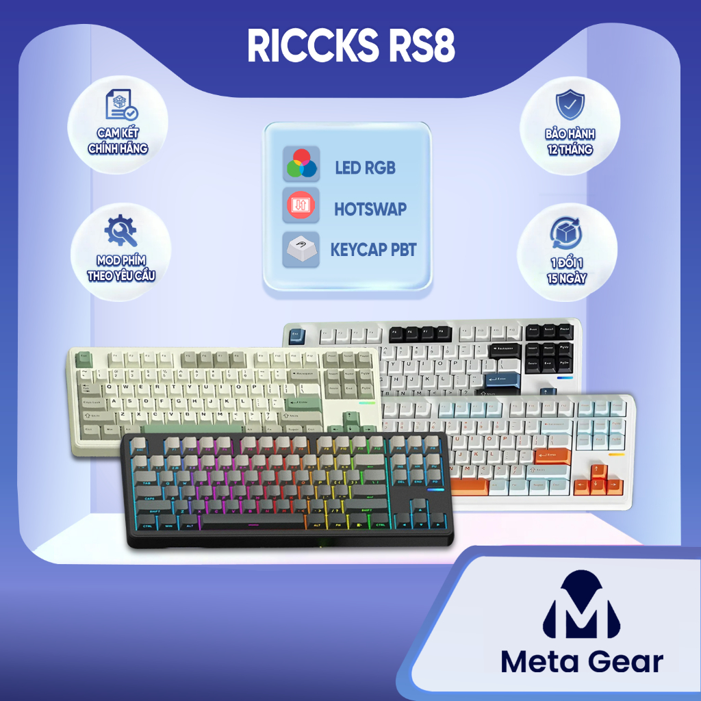 [CHÍNH HÃNG] Bàn phím cơ bluetooth Riccks Rs8 - Led RGB, Hotswap, 3 mode kết nối, Keycap PBT ...