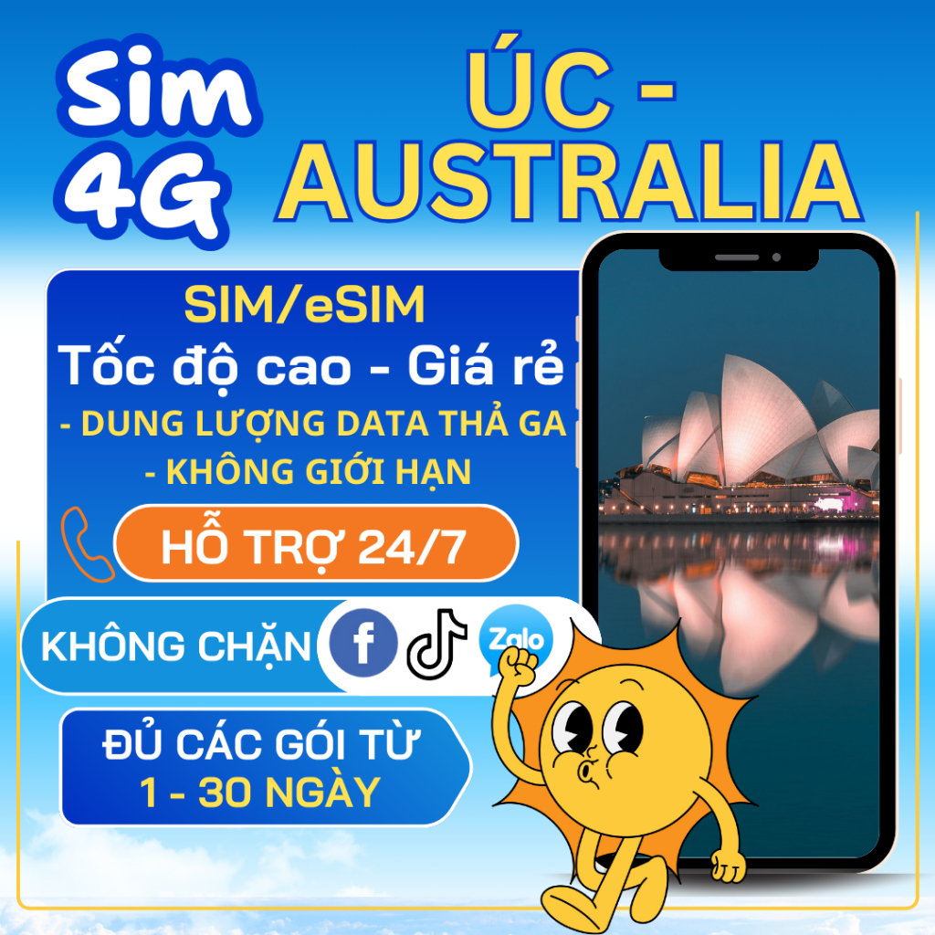 [SIMTRUST] Sim 4g du lịch Úc - Australia mạng Optus Tốc độ 4G cao và ổn định, Dung lượng 1 - 30 ...
