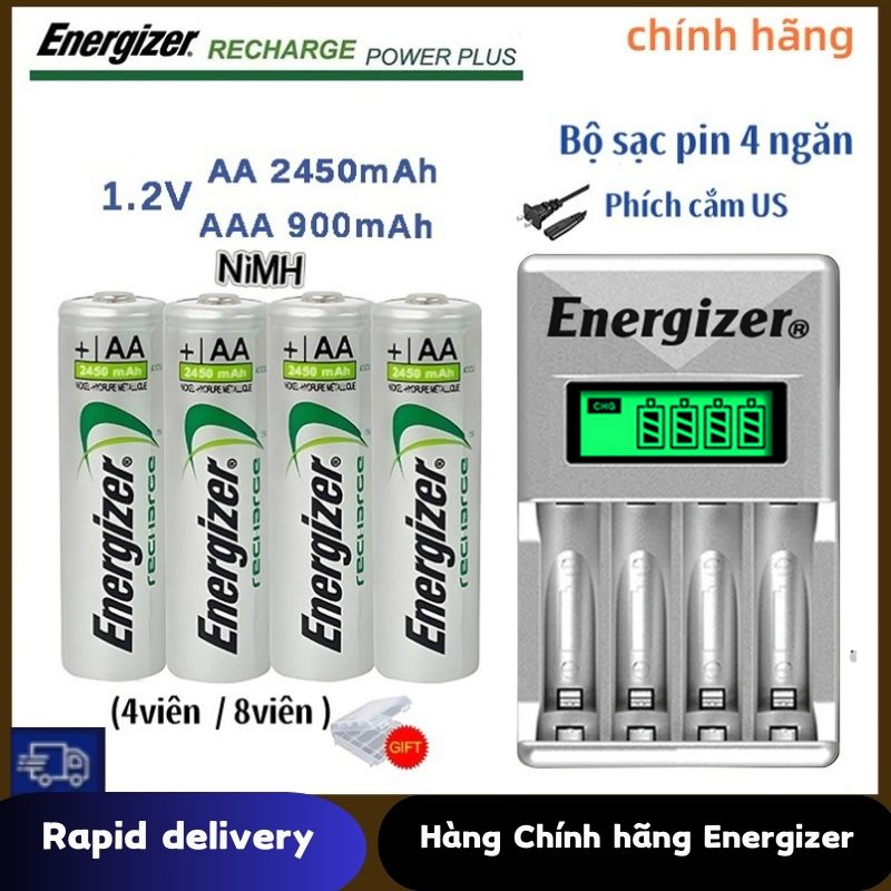 Vỉ 4/8 Viên Energizer Pin Sạc 1.2V AA 2450mAh/AAA 900mAh Pin dung lượng ...