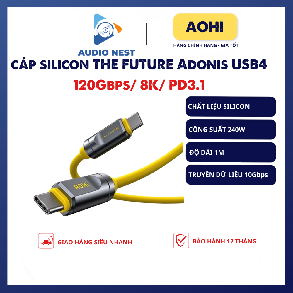 Cáp Sạc AOHI THE FUTURE Adonis (AOC - L017) USB4 2.0 240W C to C Cable 3.3FT 120Gbps/ 8K - Bảo ...