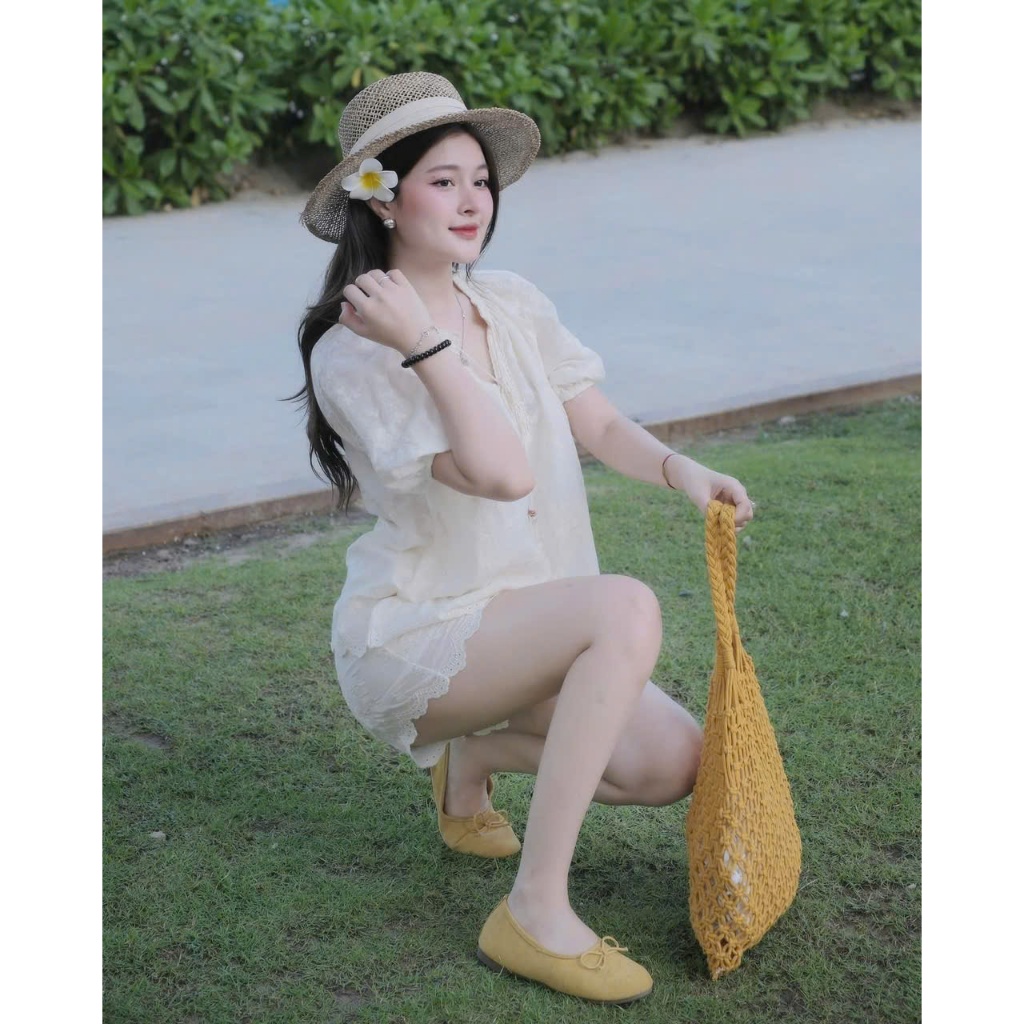 LYNCHIC-Set đồ nữ LYN, Set áo cộc tay vừa kèm quần đùi ren nina le tự may | Shopee Việt Nam